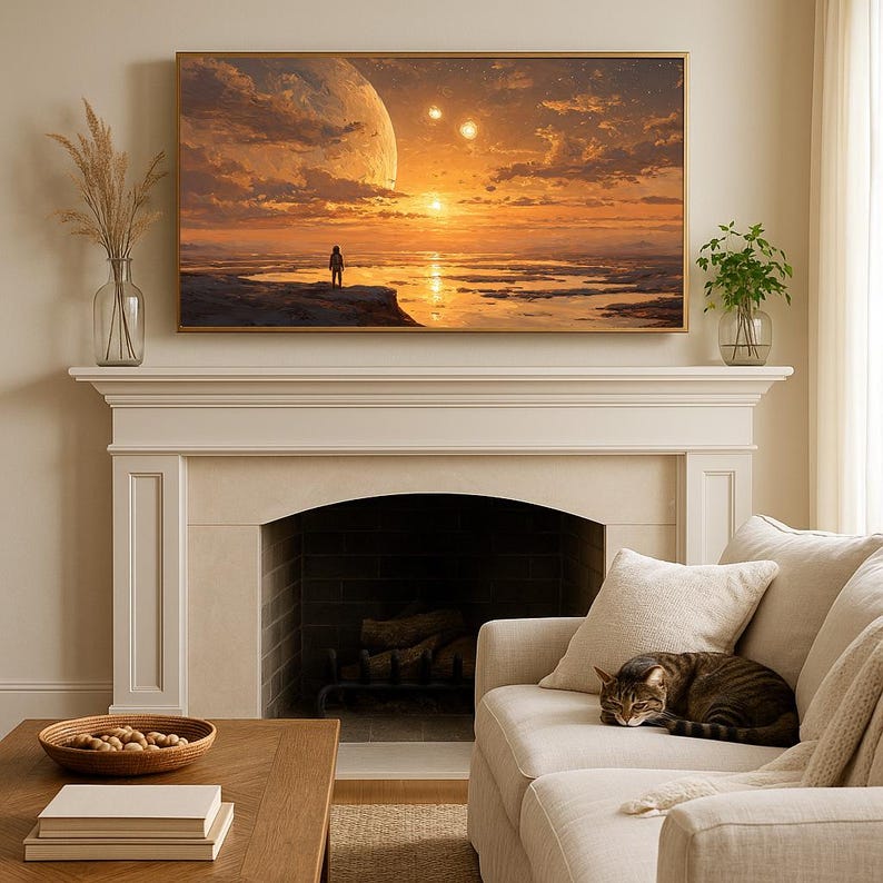 Lone Astronaut Frame TV Art | Alien Planet Golden Sky Sci-fi (digital ...