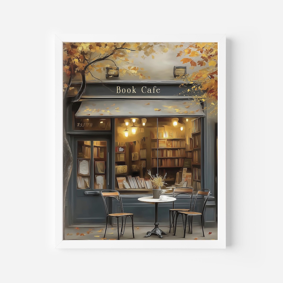 Autumn Book Cafe Print: Vintage Bookstore Wall Art (digital Download ...