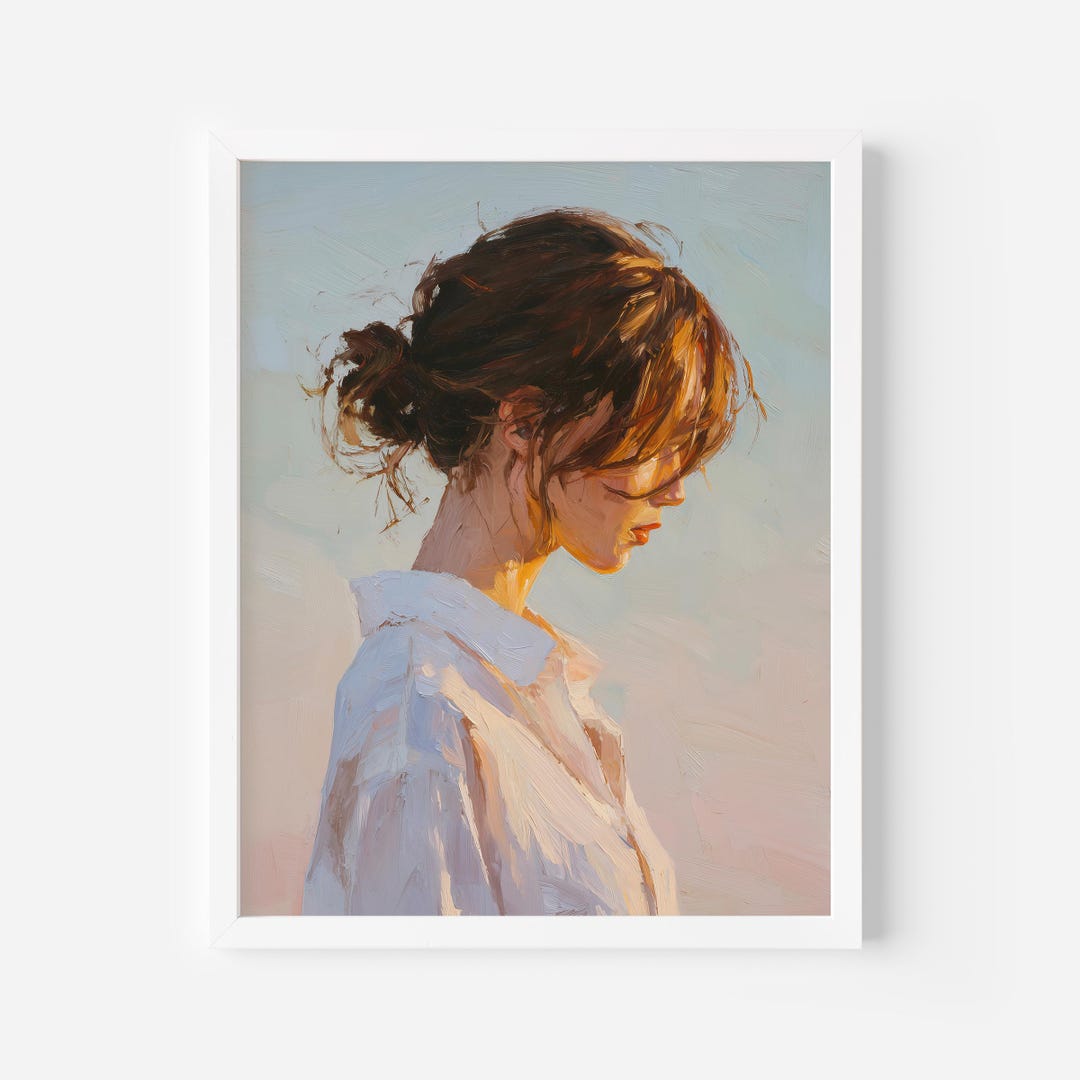 Modern Female Portrait Art Print: Soft Girl Neutral Decor (digital ...
