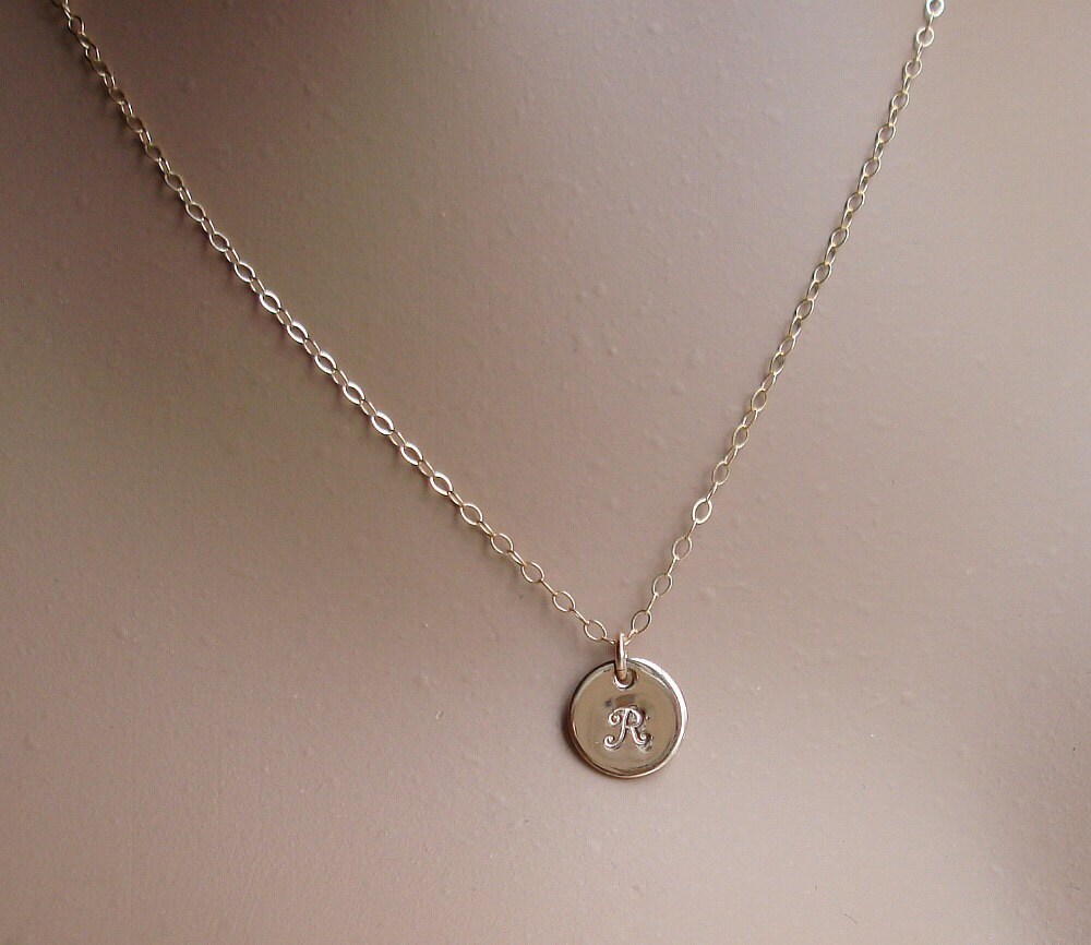 Initial Necklace 14K Gold Filled Custom Hand Stamped Small - Etsy