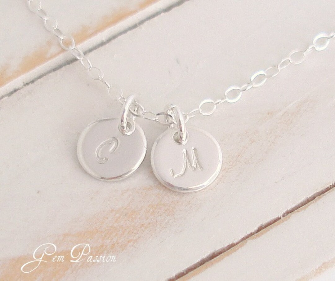 Tiny Sterling Silver Initial Disc Necklace, 2 Disc, Tiny Charms, Custom ...
