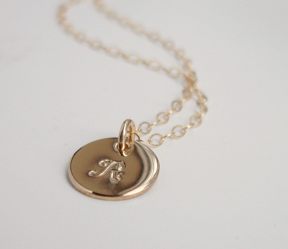 Initial Necklace 14K Gold Filled Custom Hand Stamped Small - Etsy