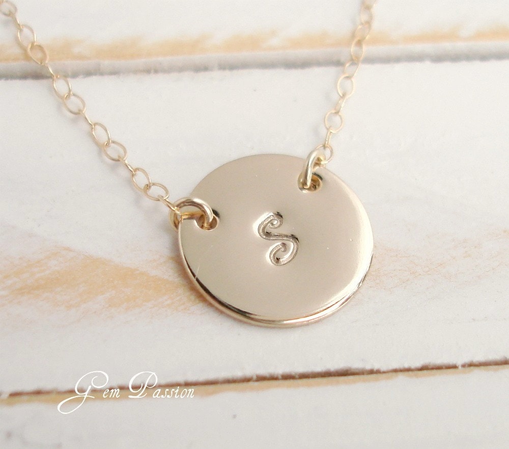 Gold Disc Necklace 14k Gold Filled Initial Necklace Custom Hand Stamped ...