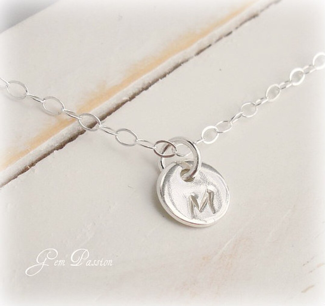 Tiny Sterling Silver Disc Initial Necklace Personalized Monogram ...