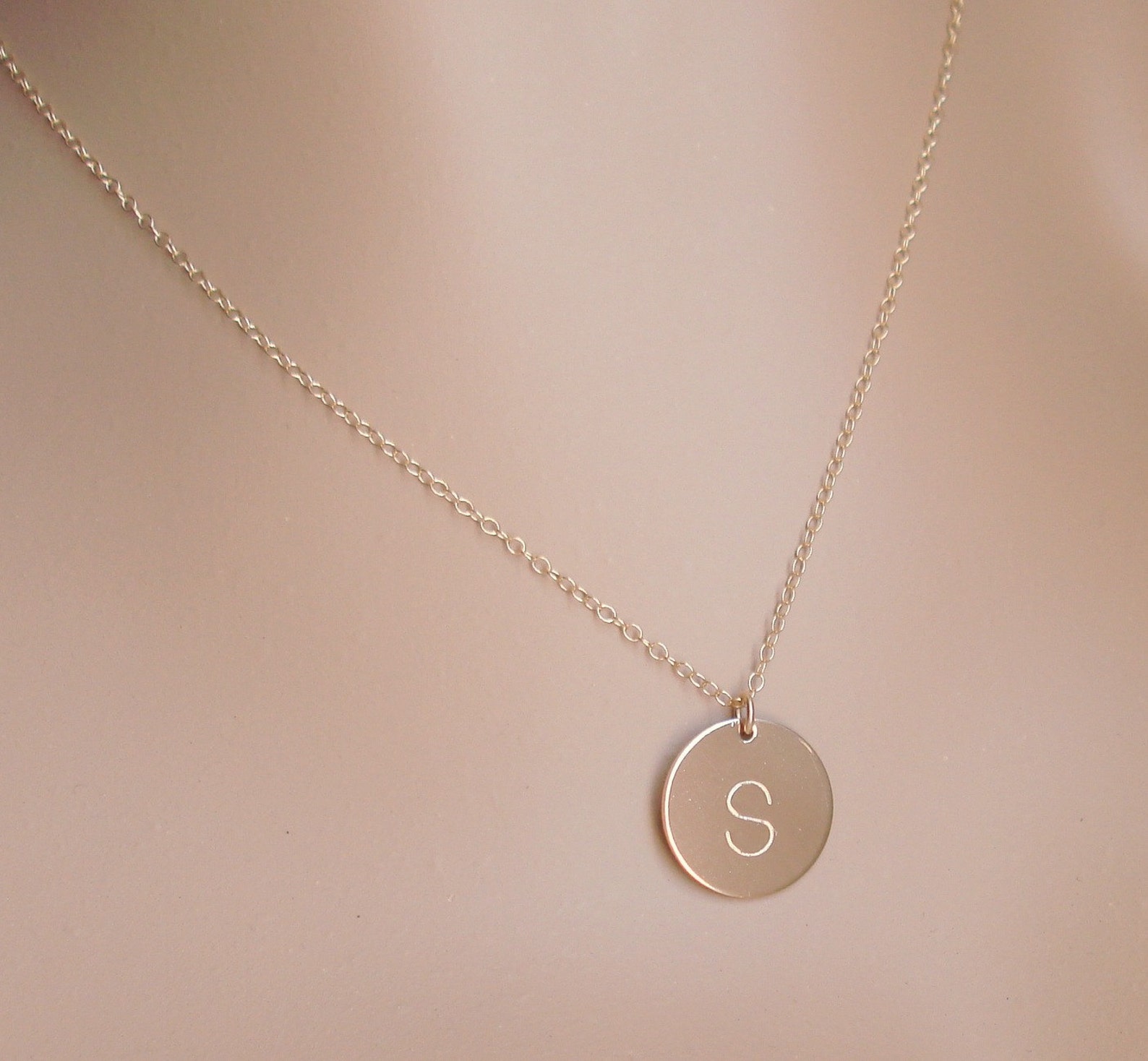 Gold Monogram Initial Necklace 14k Gold Filled Block Font - Etsy