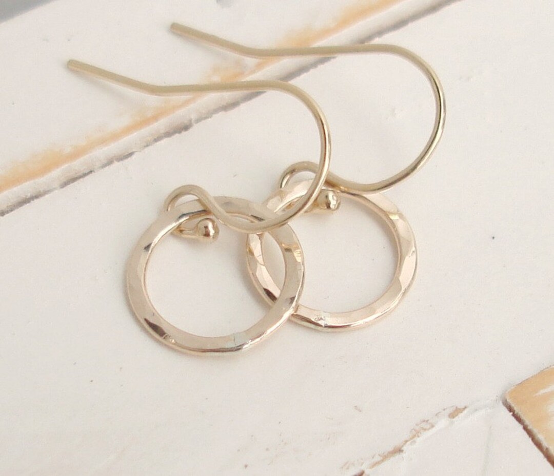 Delicate Gold Hoop Earrings - 14K Gold Filled Handmade Hammered Rings ...