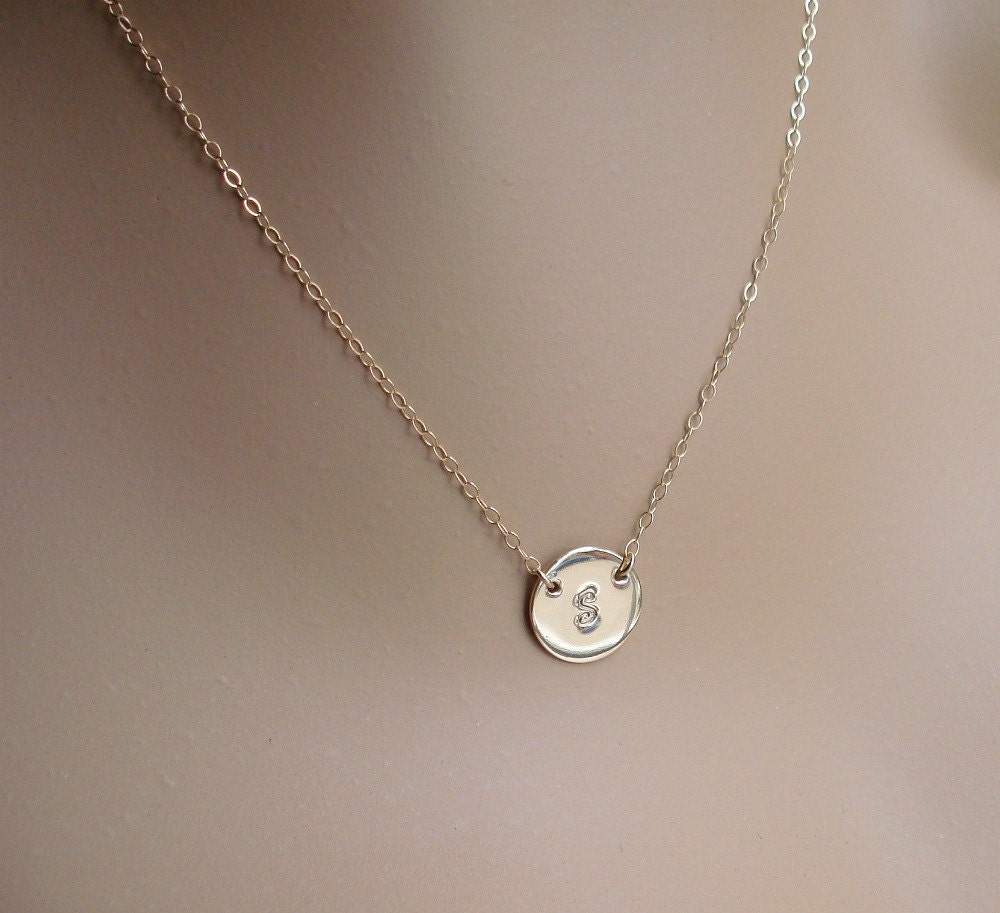 Gold Disc Necklace 14k Gold Filled Initial Necklace Custom Hand Stamped ...