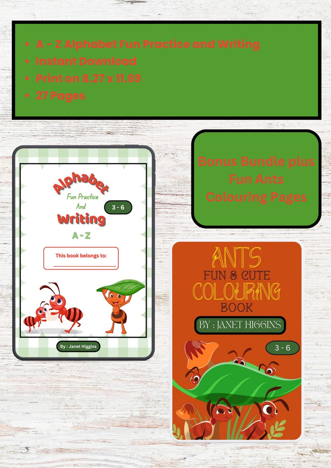 Ant Activity Bundle for Kids Aged 3-6/ A-Z Writing Practice & Colouring ...