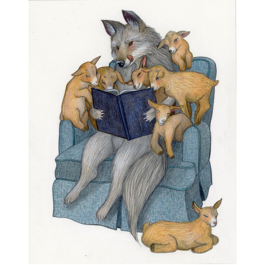 8x10" Original of Wolf and the Seven Kids - Etsy