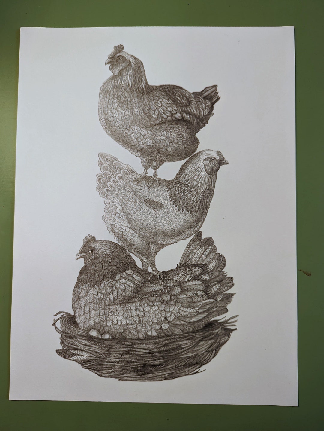 Original Drawing of Three French Hens - Etsy