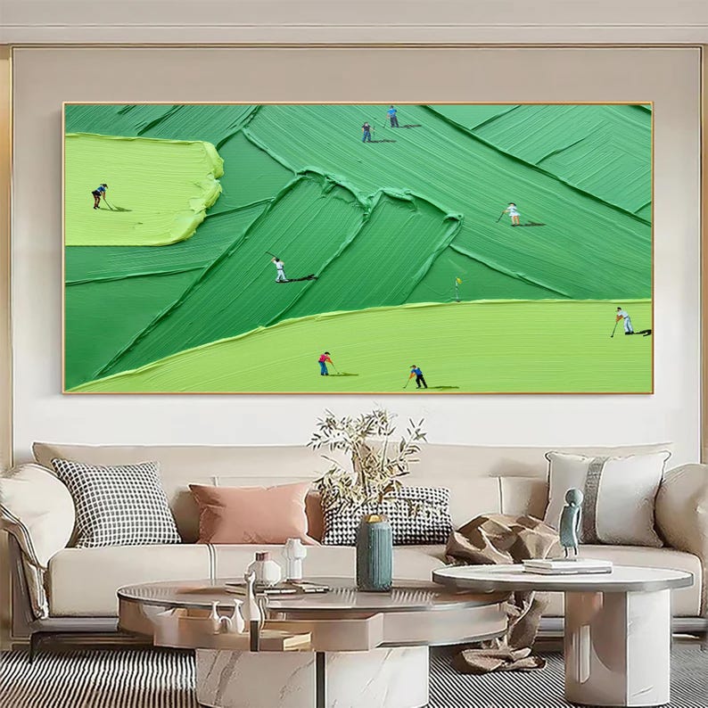 Green Golf Canvas Wall Art Large Green Abstract Painting Green Textured ...
