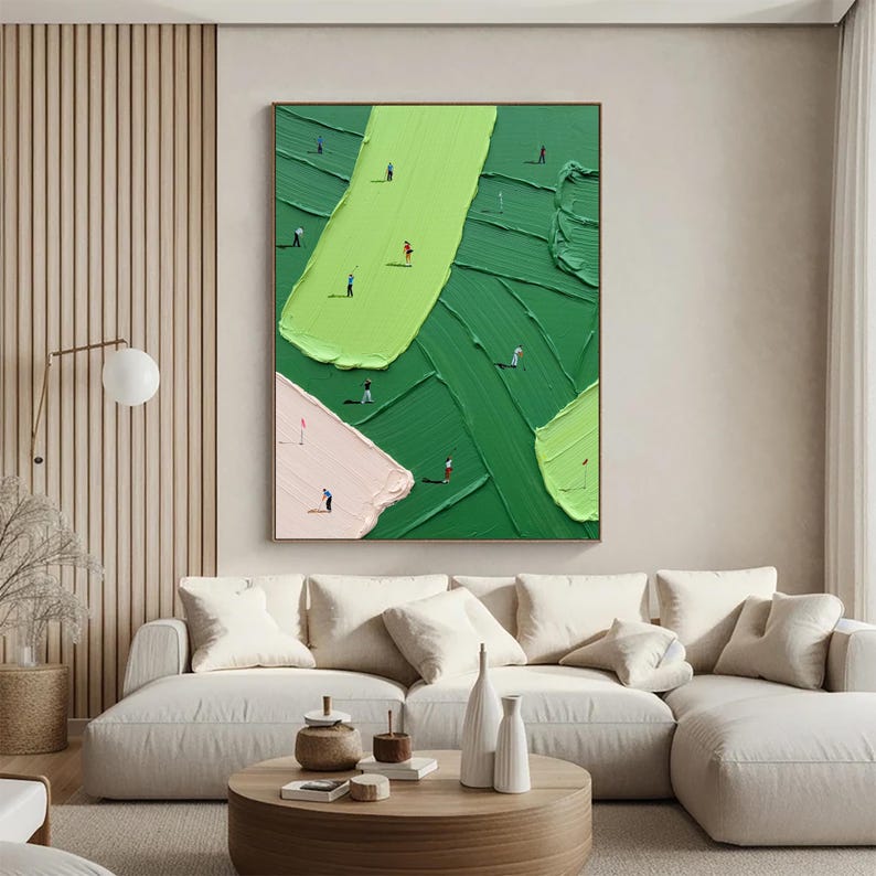 Modern Handmade Golf Course Art Artwork Textured Green Golf Art 3D ...