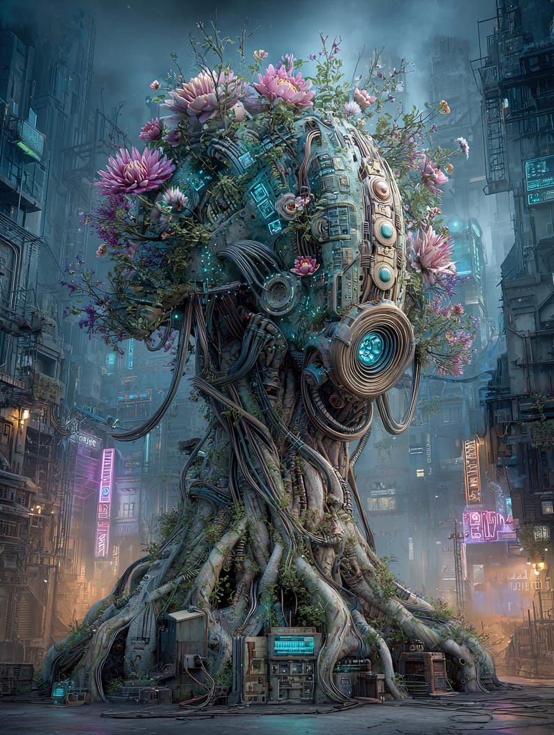 Cyberpunk Gynoid Grove Art Prints: Biopunk Vertical Wall Decor (digital ...