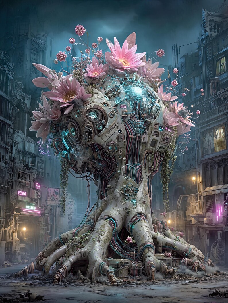 Cyberpunk Gynoid Grove Art Prints: Biopunk Vertical Wall Decor (digital ...