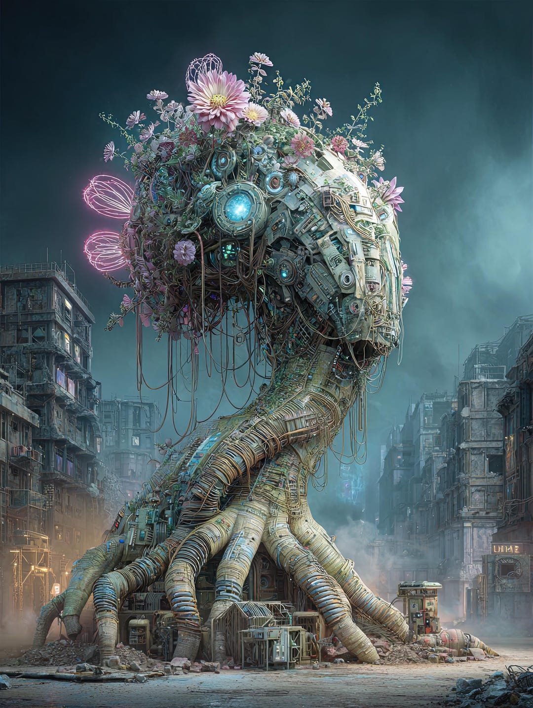 Cyberpunk Gynoid Grove Art Prints: Biopunk Vertical Wall Decor (digital ...