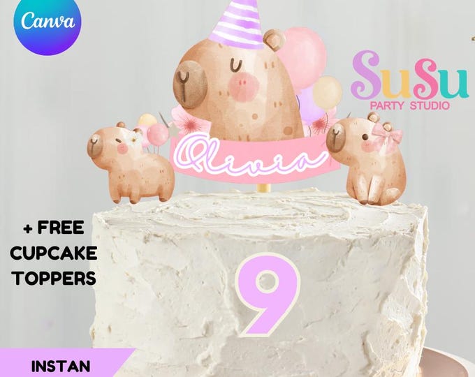 CAPYBARA CAKE TOPPER, Editable, Printable - Etsy Canada