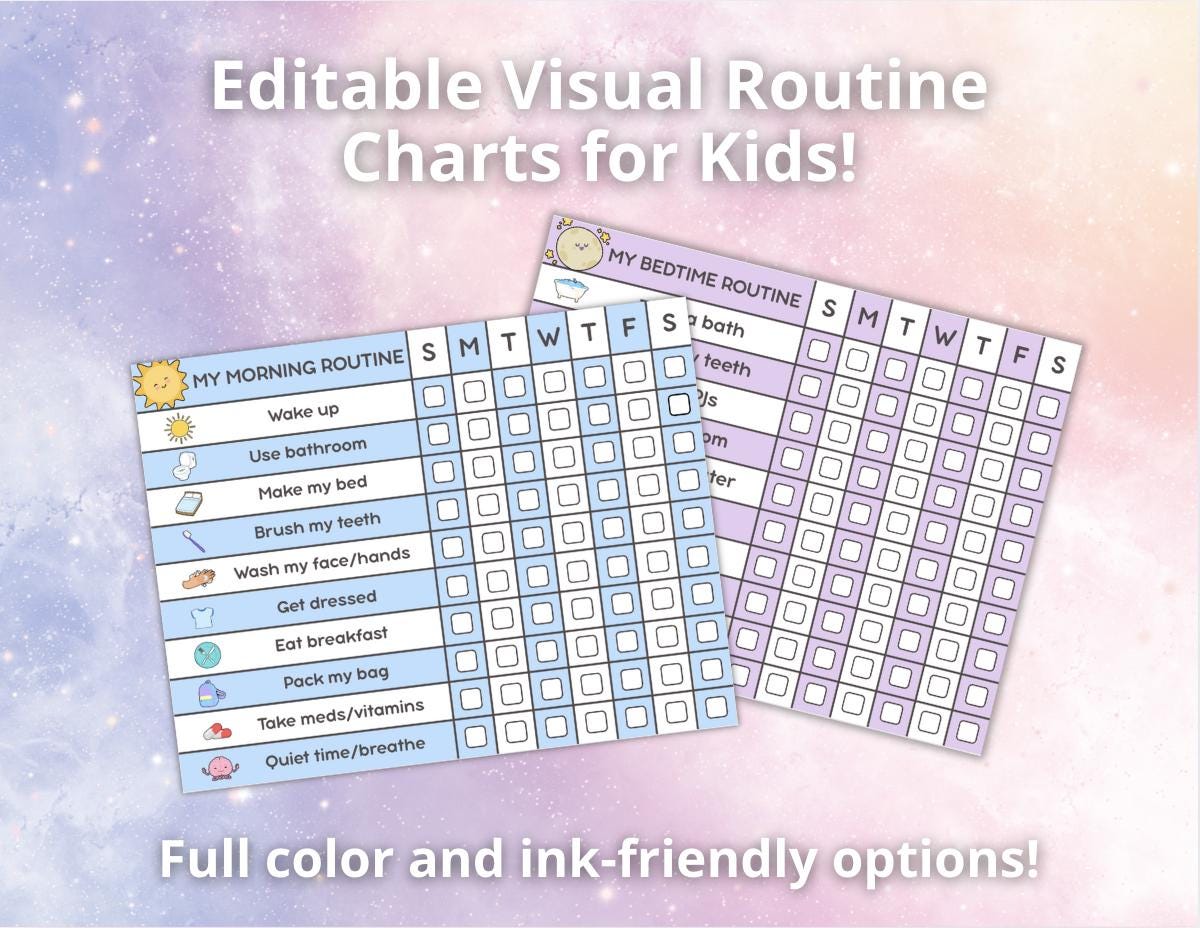 Printable Morning & Bedtime Routine Chart for Kids | Visual Schedule ...