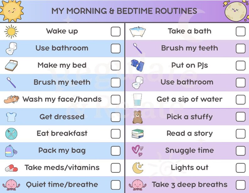 Printable Morning & Bedtime Routine Chart for Kids | Visual Schedule ...