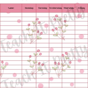 Pink Weekly Class Attendance Sheet | PDF + Editable Canva Template - Etsy