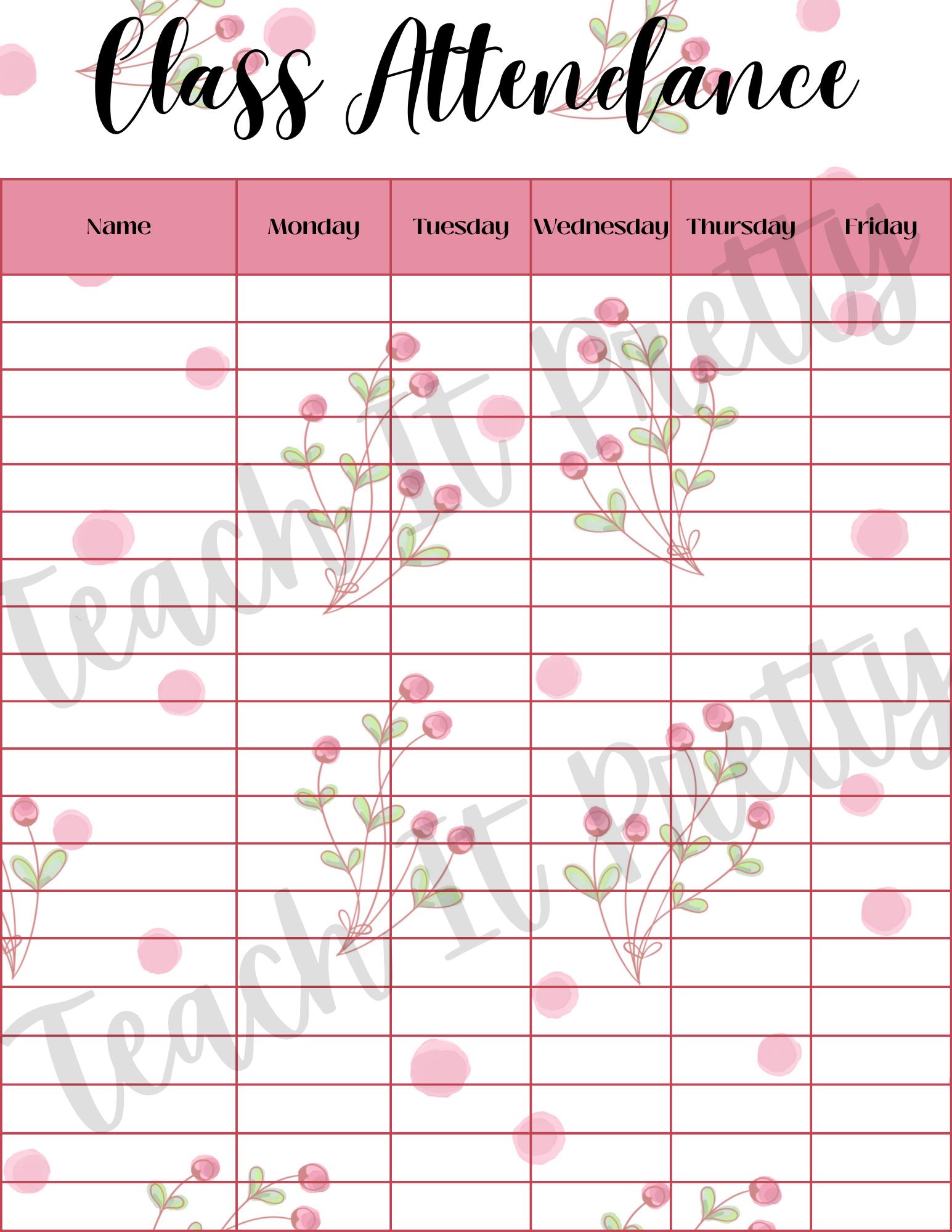 Pink Weekly Class Attendance Sheet | PDF + Editable Canva Template - Etsy