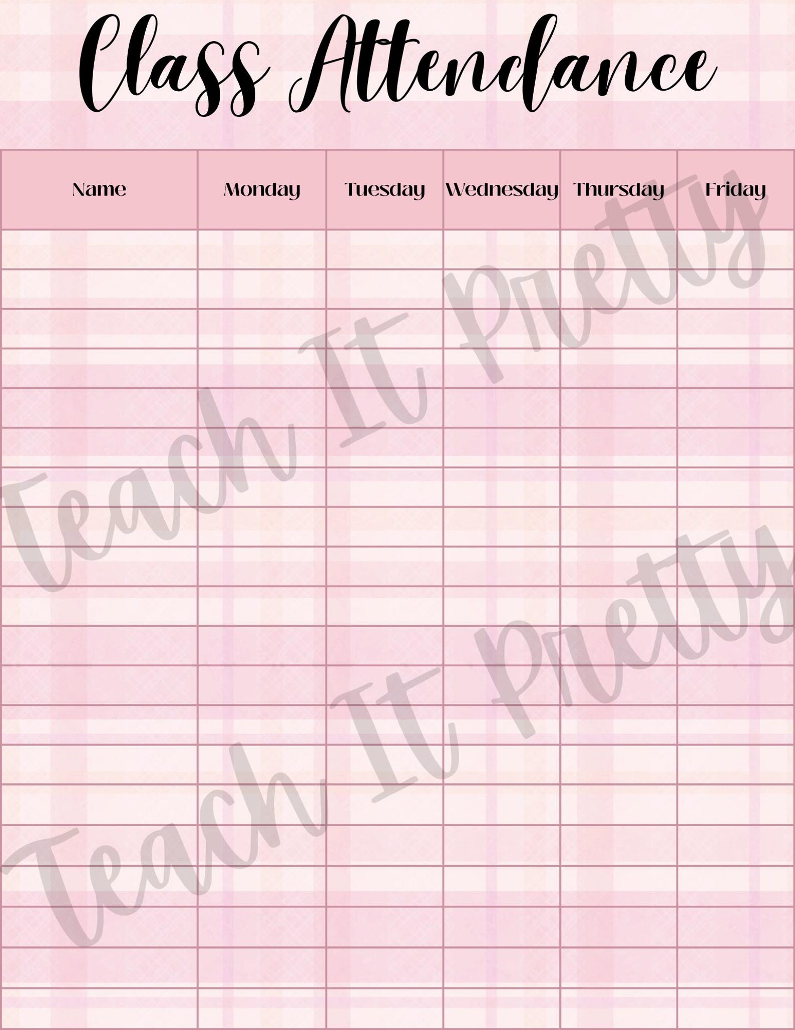 Pink Weekly Class Attendance Sheet | PDF + Editable Canva Template - Etsy