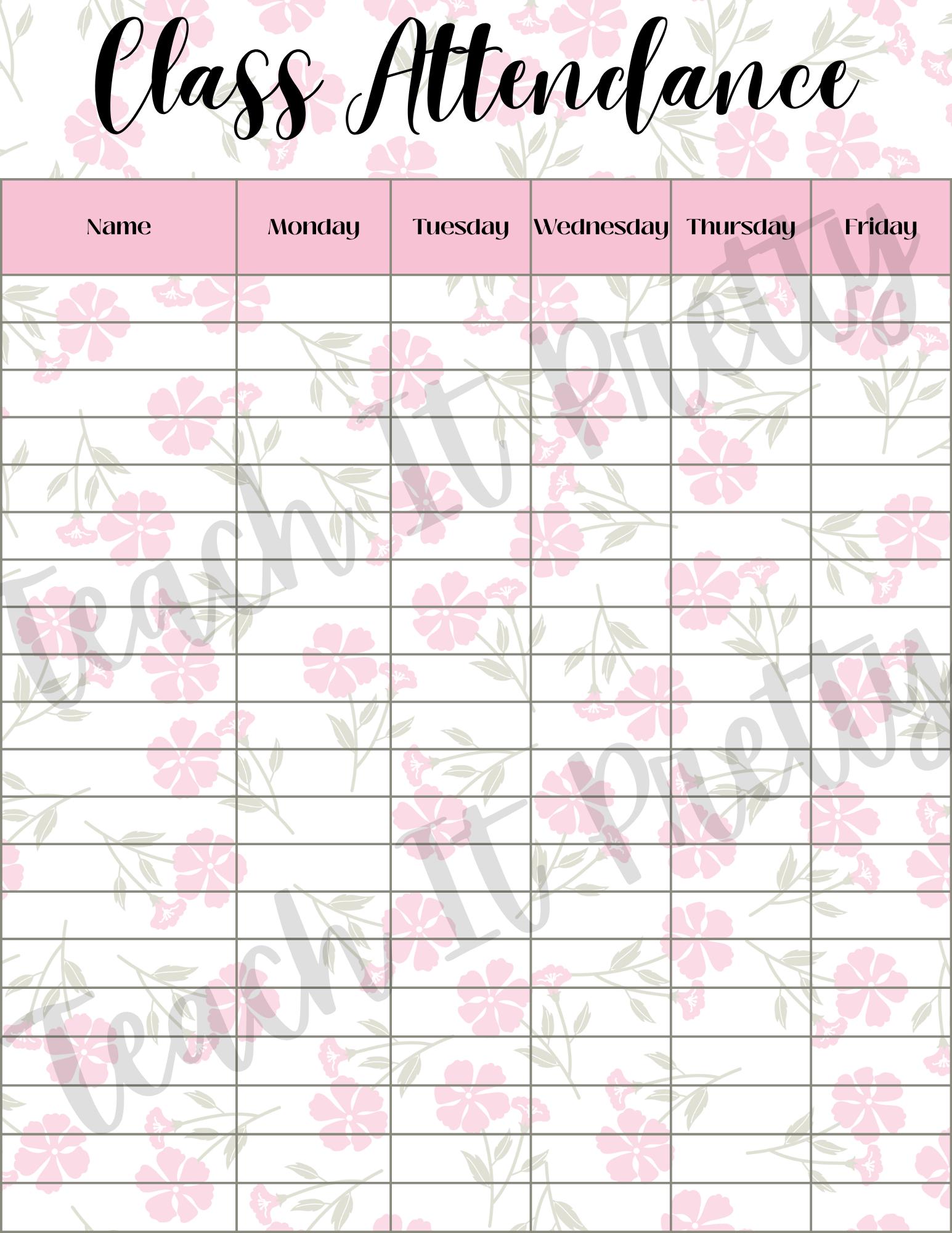 Pink Weekly Class Attendance Sheet | PDF + Editable Canva Template - Etsy