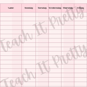 Pink Weekly Class Attendance Sheet | PDF + Editable Canva Template - Etsy