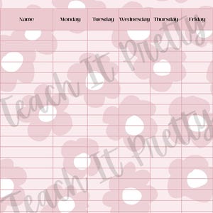Pink Weekly Class Attendance Sheet | PDF + Editable Canva Template - Etsy