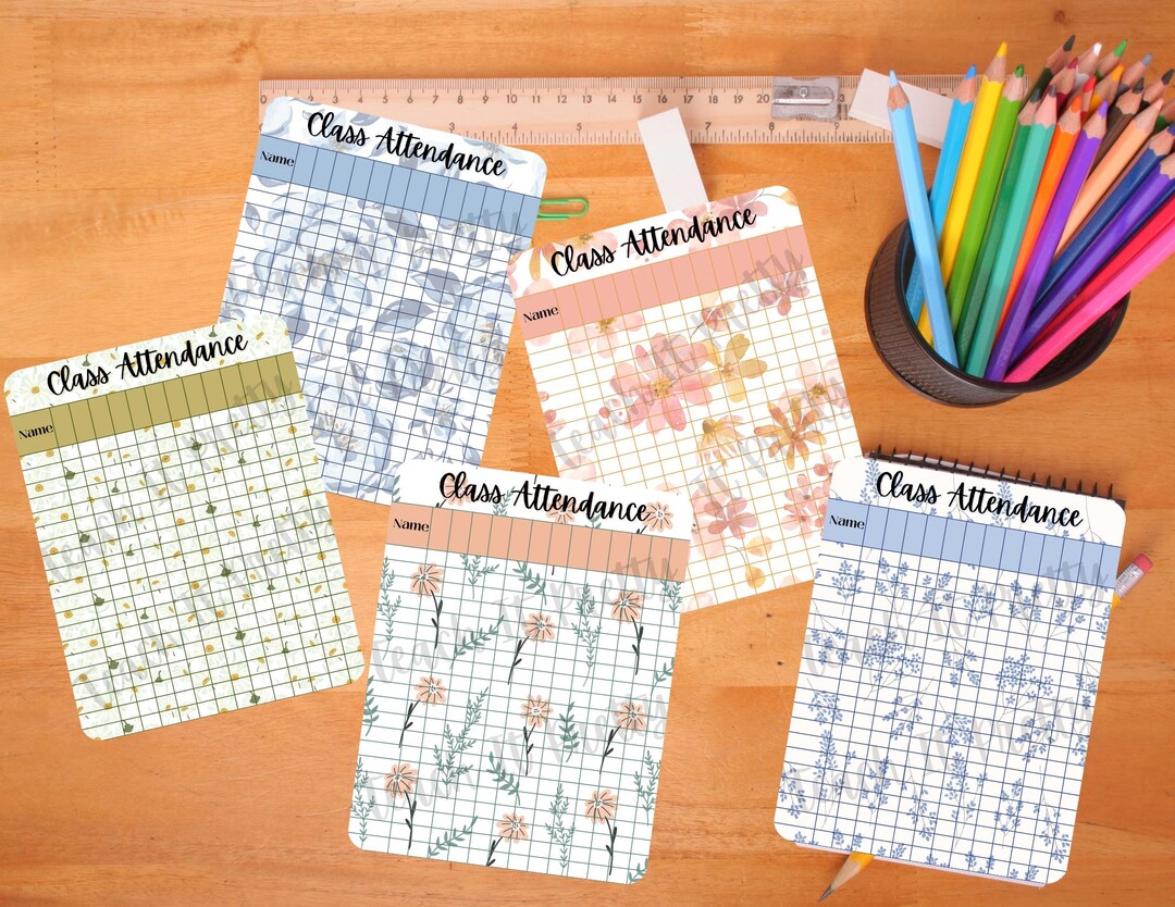 Floral Attendance Sheet Bundle – 13 Week Tracker, 10 Flower Designs ...