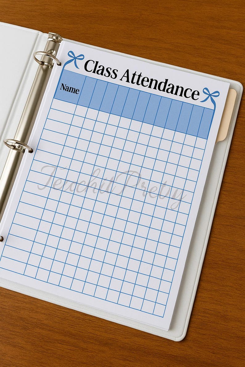 Class Attendance Sheet - Blue Bows - Etsy