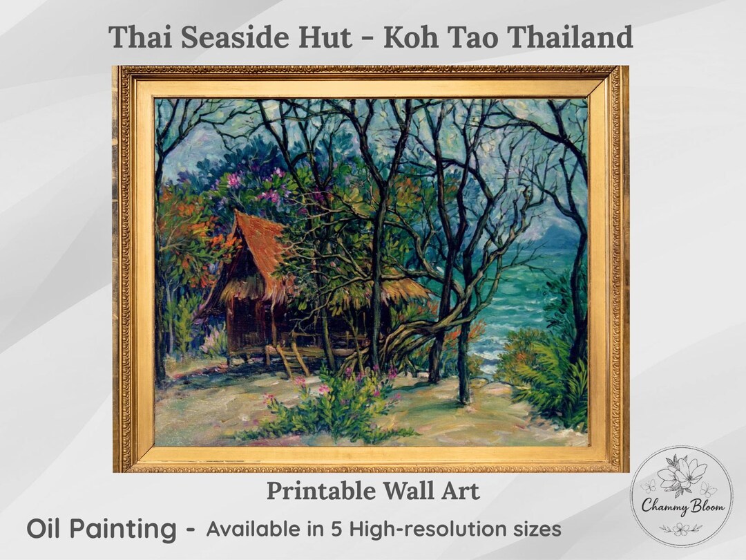 Koh Tao Seaside Hut Printable Wall Art Vintage Thai Coastal Oil ...