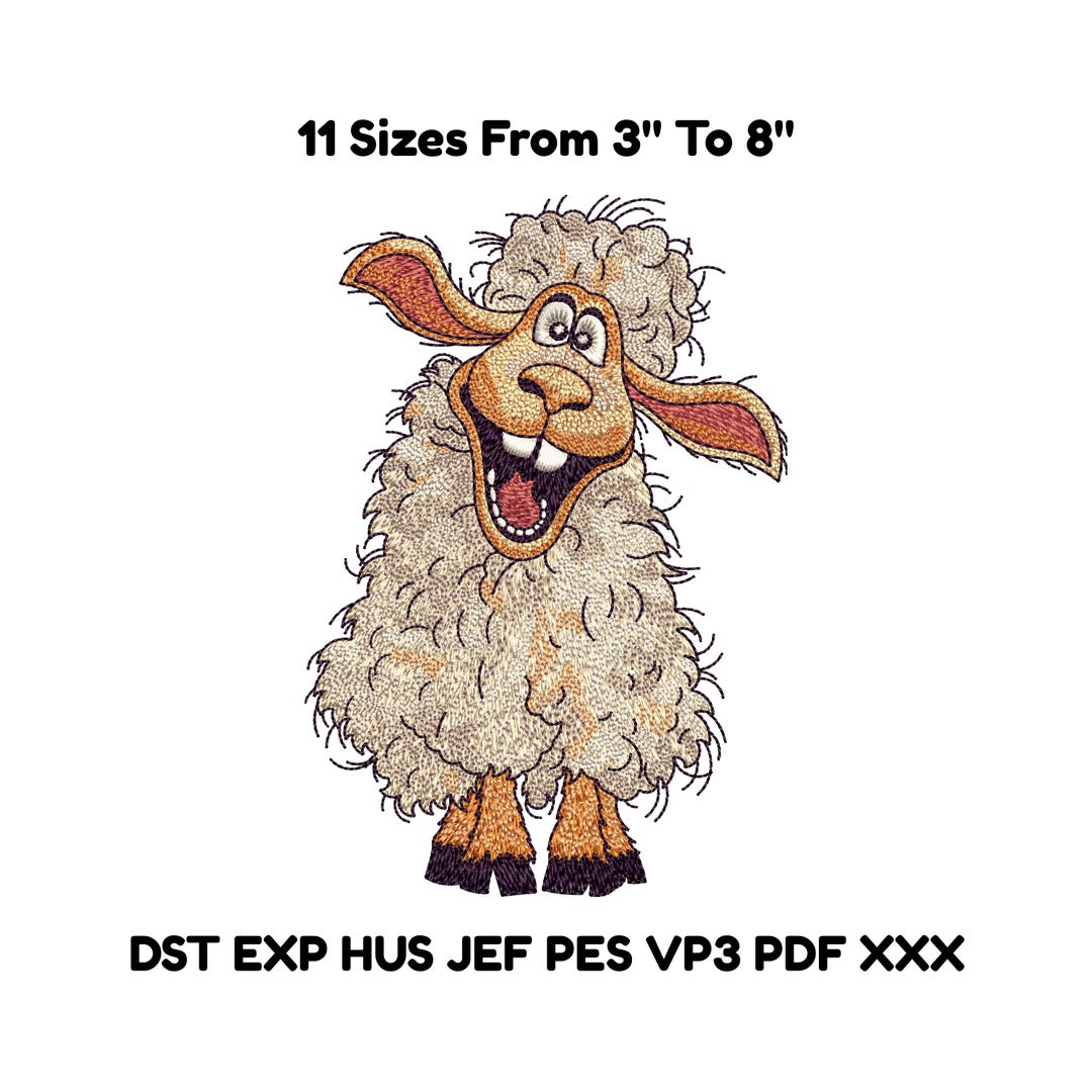 Funny Cartoon Sheep Embroidery Design – 11 Sizes – DST PES JEF VP3 ...