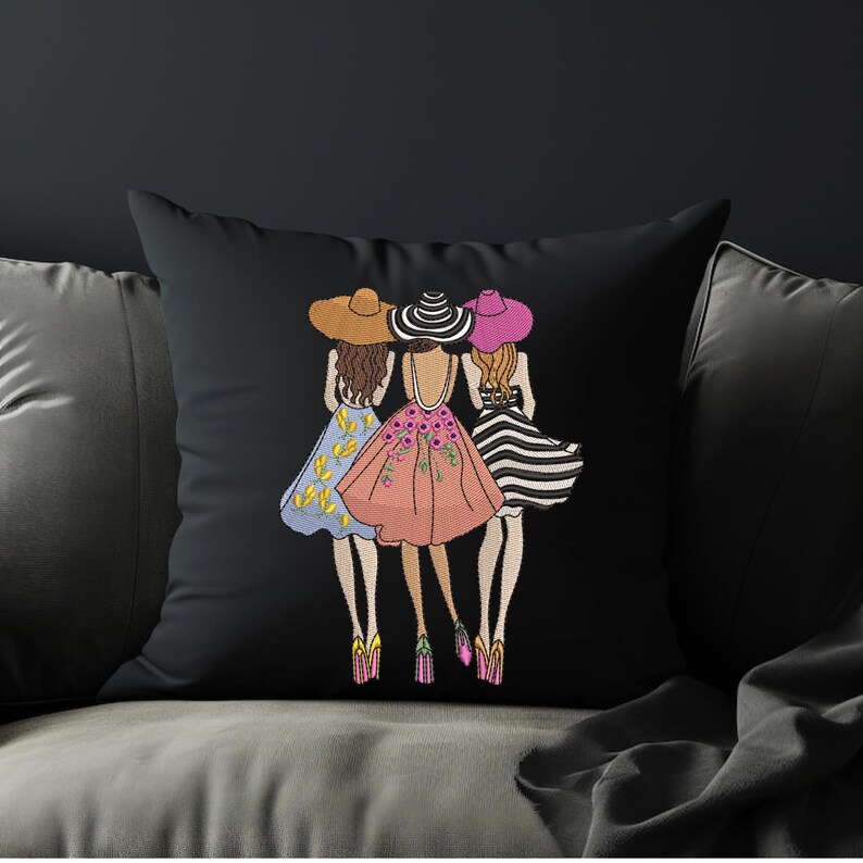 Best Friends Embroidery Design – Three Girls Fashion Trio (digital ...