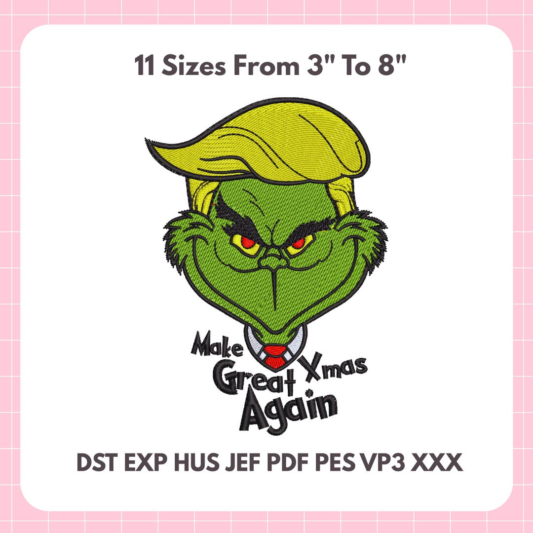 Grinch-style Xmas Embroidery Design – 11 Sizes Digital Machine File ...