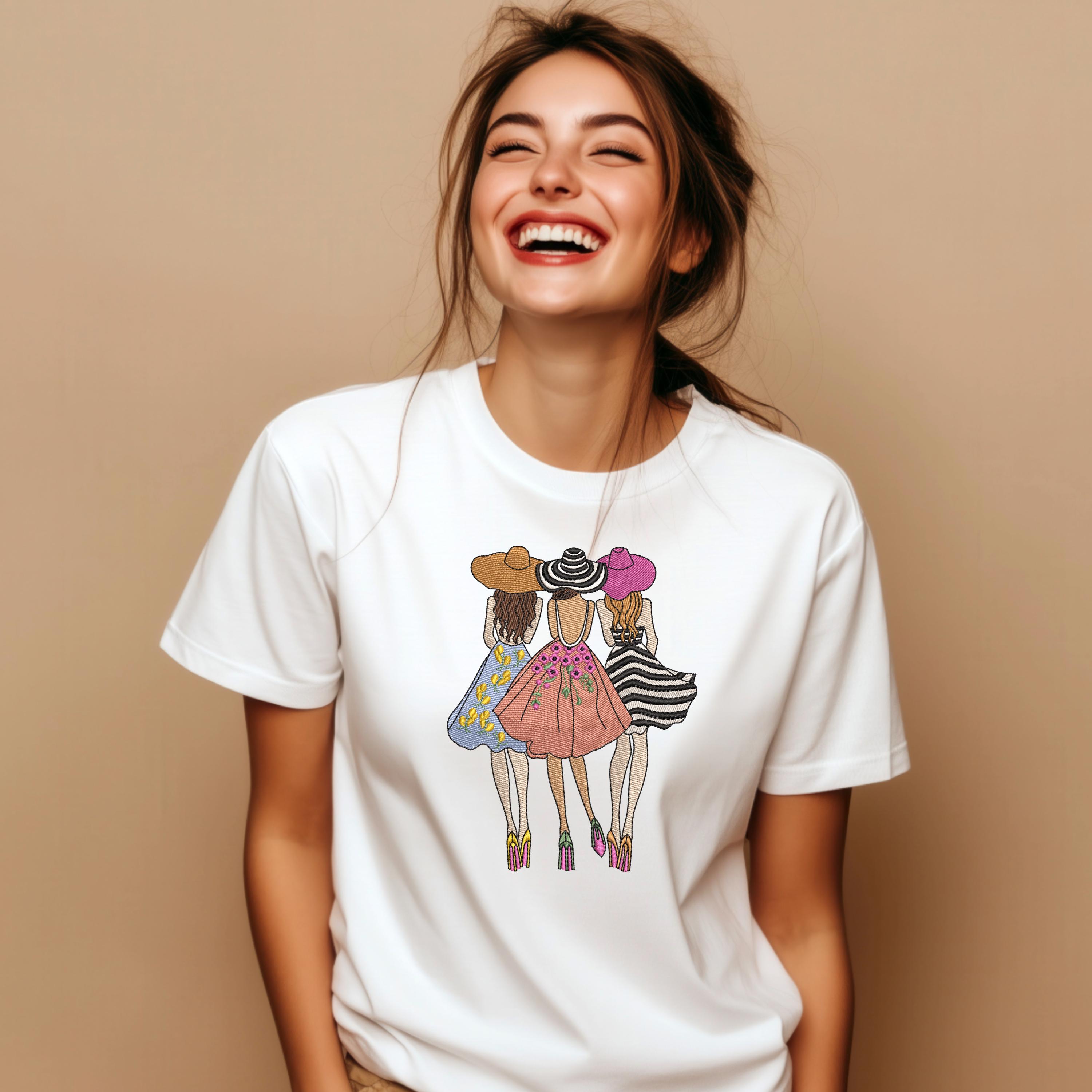 Best Friends Embroidery Design – Three Girls Fashion Trio (digital ...