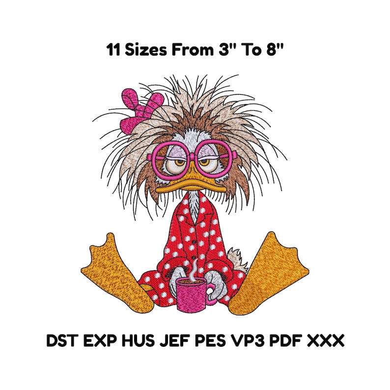 Grumpy Duck Embroidery Design – Pajama Coffee Duck File – 11 Sizes ...