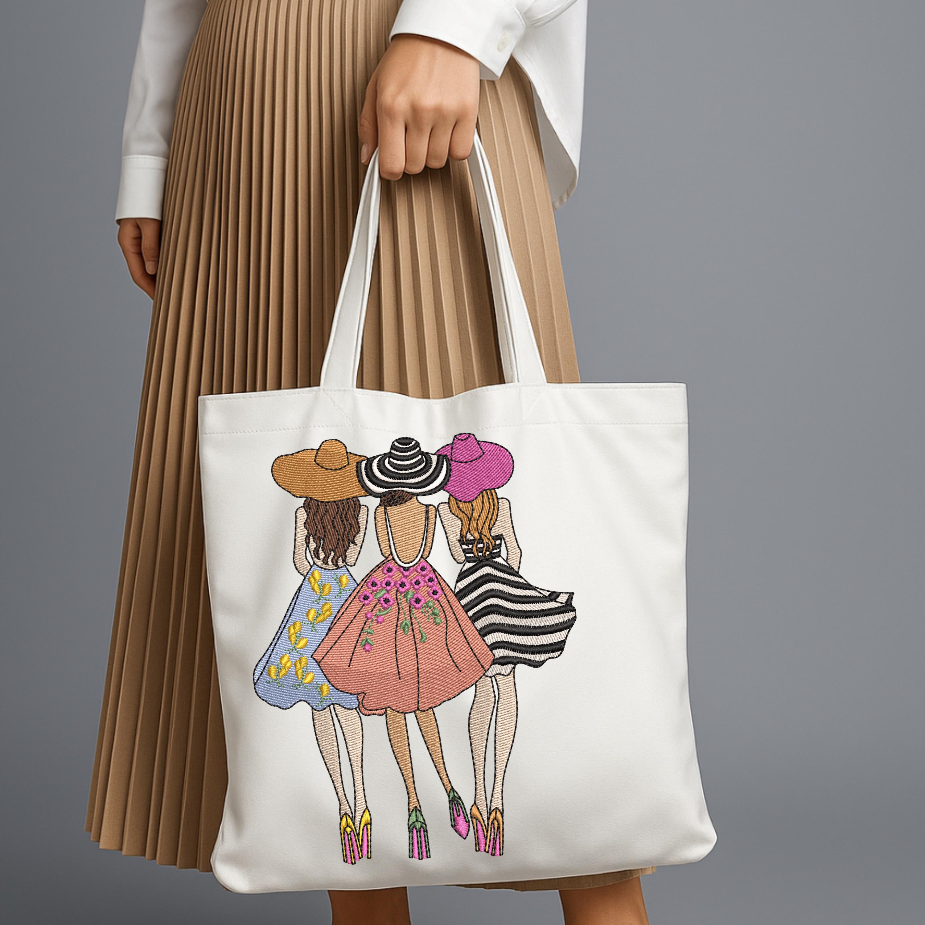 Best Friends Embroidery Design – Three Girls Fashion Trio (digital ...