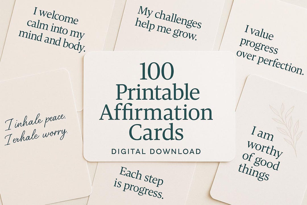 100 Printable Affirmation Cards for Anxiety, Self-care & Motivation ...