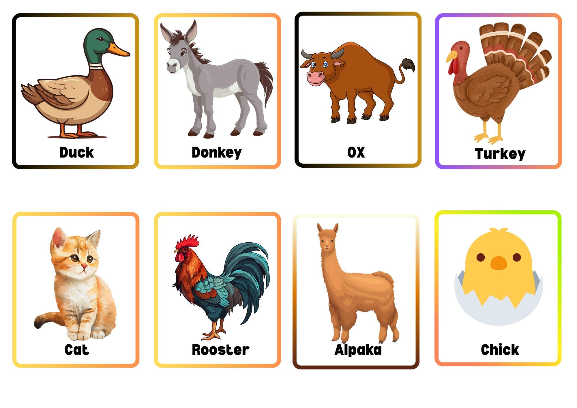 Farm Animals Flashcards | 20 Printable Cards for Preschool & Toddler ...