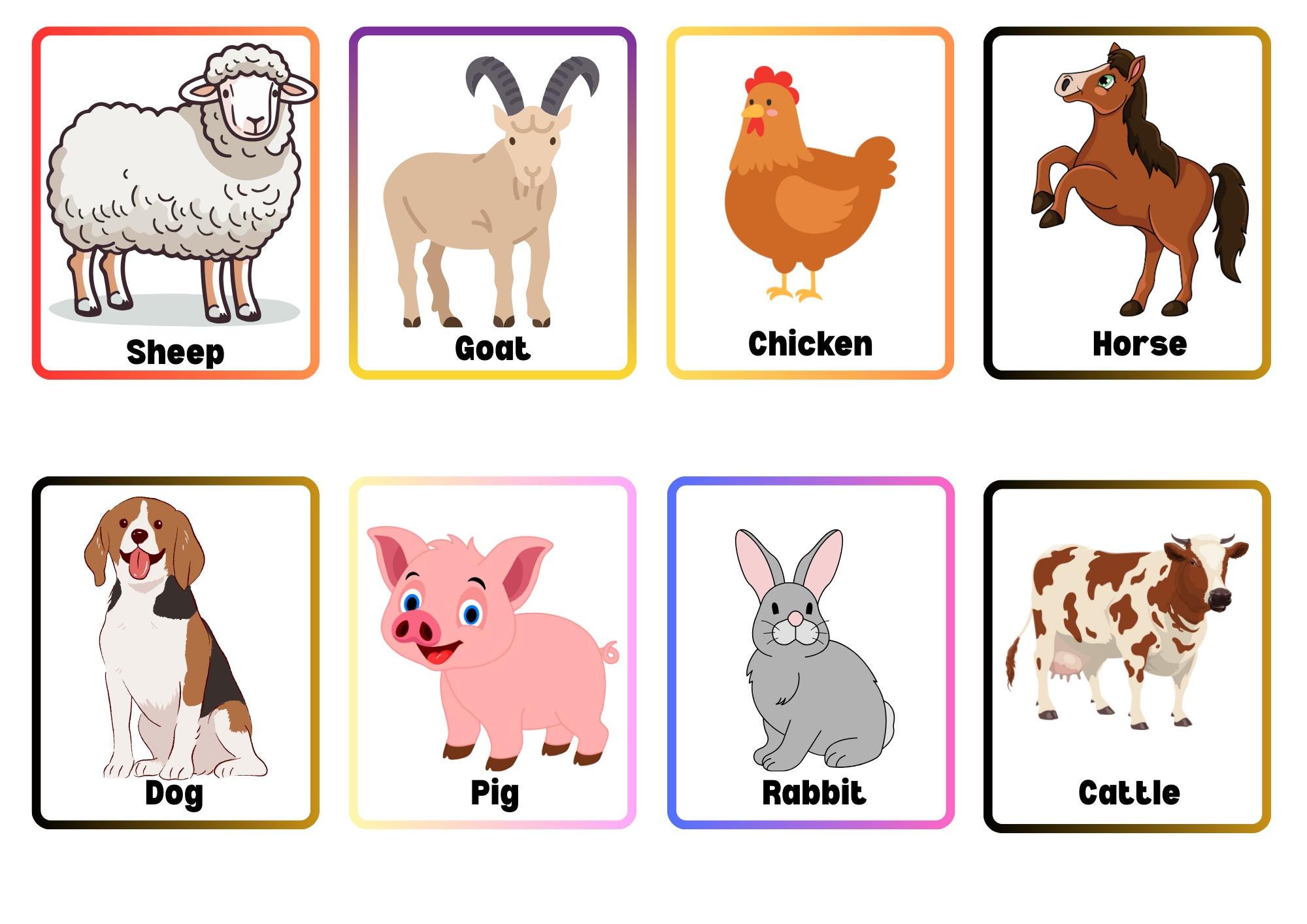 Farm Animals Flashcards | 20 Printable Cards for Preschool & Toddler ...