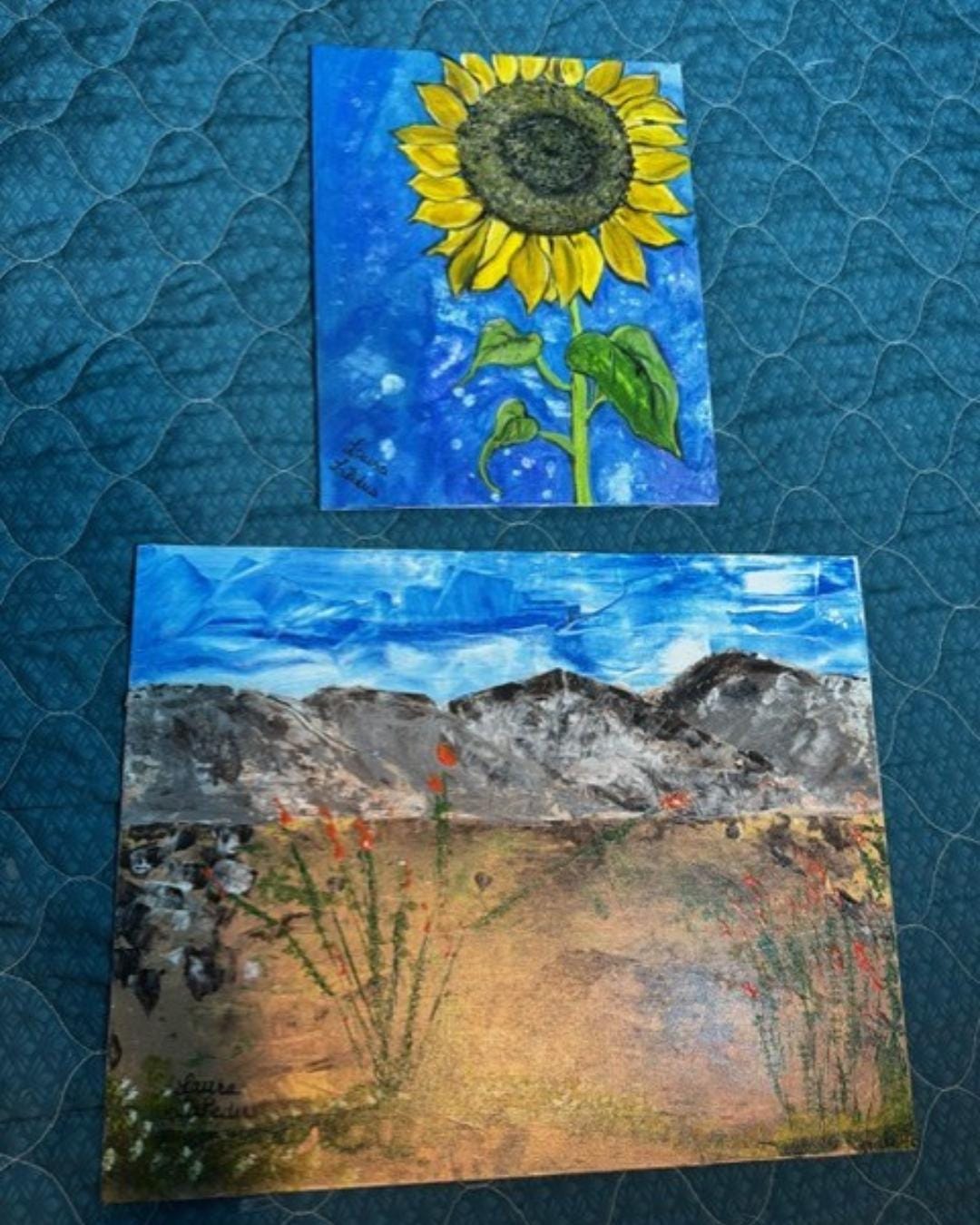 Hand Painted Scenery, Desert Mountains, Sunflower, Acrylic Painting - Etsy
