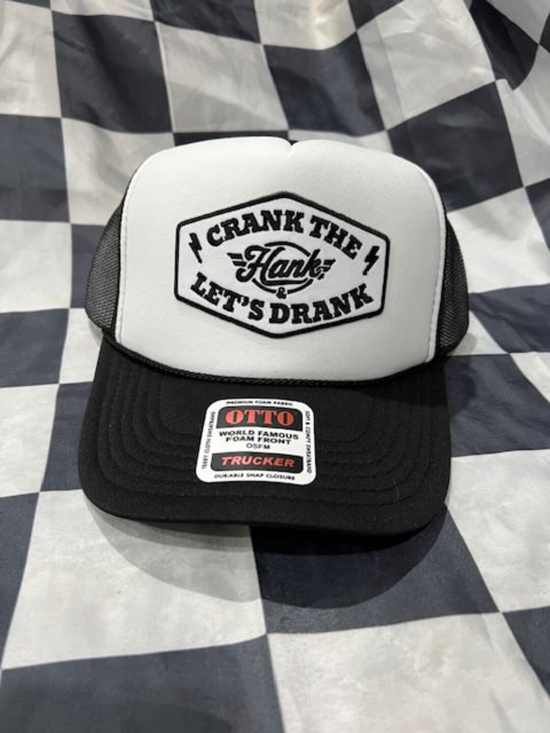 Crank the Hank and Let's Drank OTTO Patched Trucker Hat - Etsy