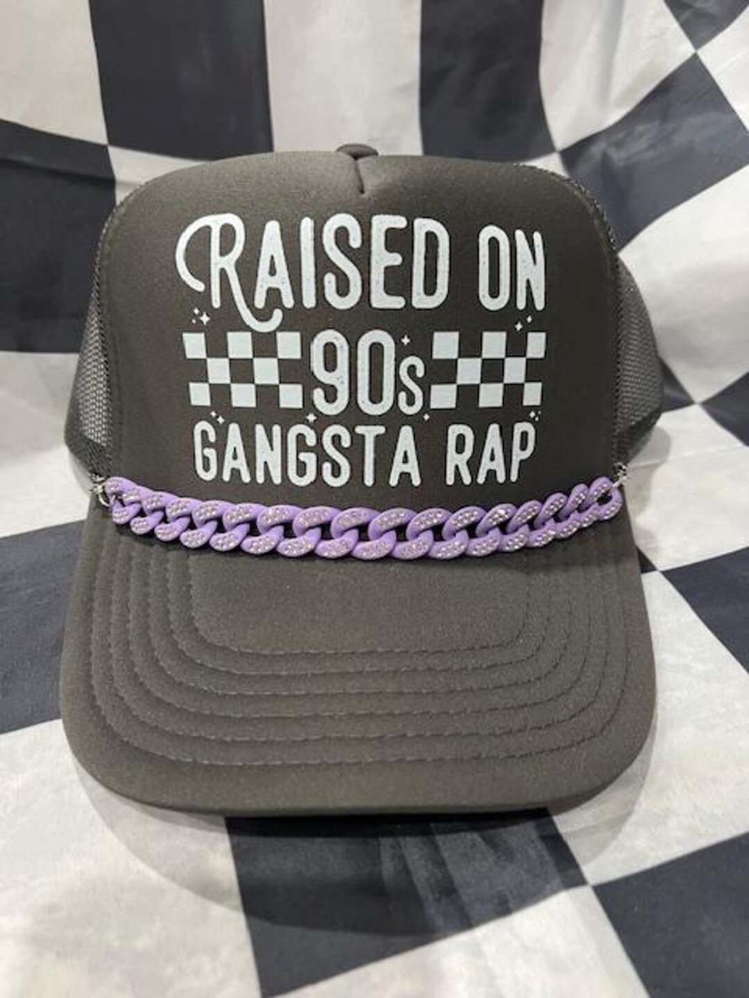 Raised on 90's Gangsta Rap OTTO Trucker Hat With Bling Chain - Etsy