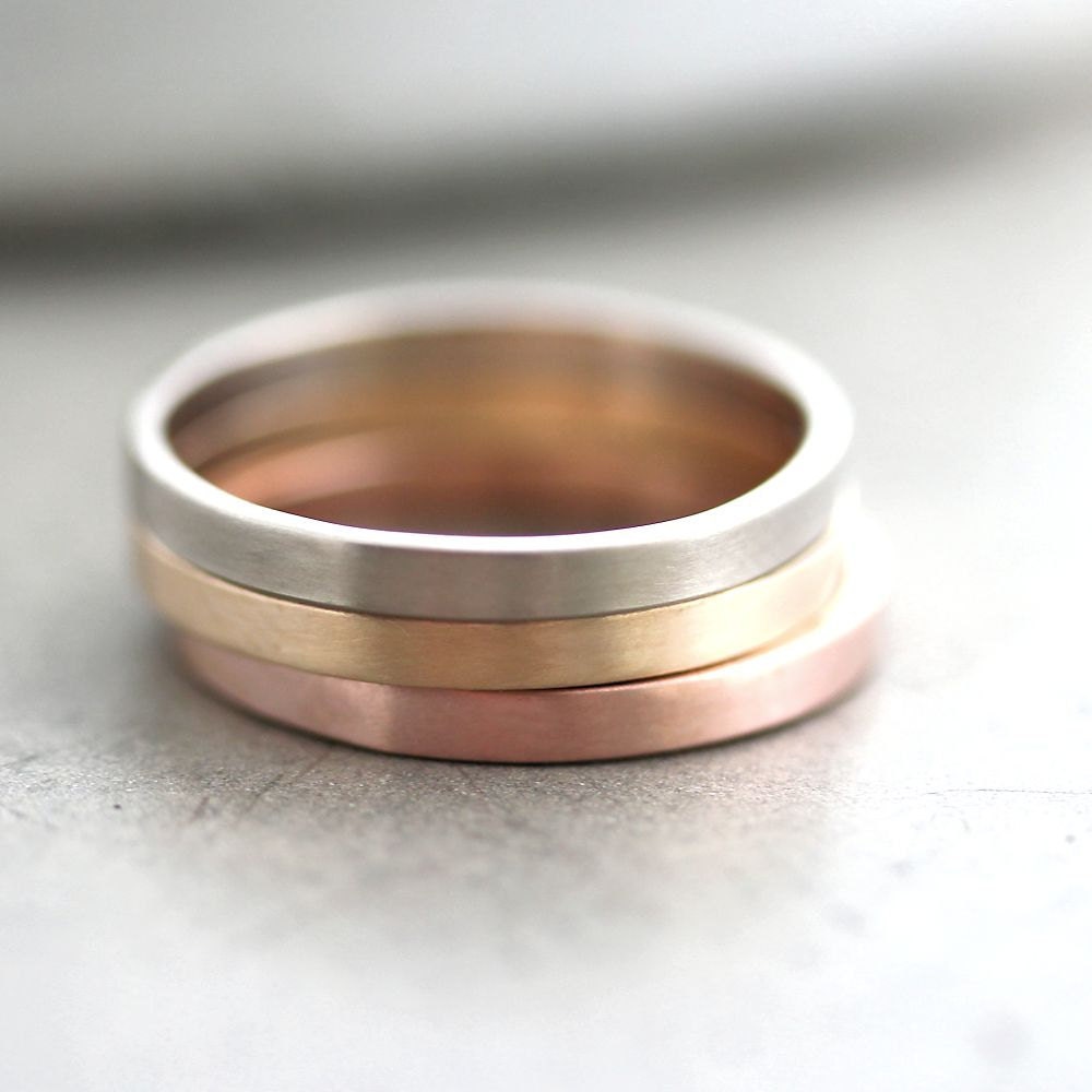 Gold Wedding Band Stacking Rings Mixed Metal 2mm Recycled 14k - Etsy
