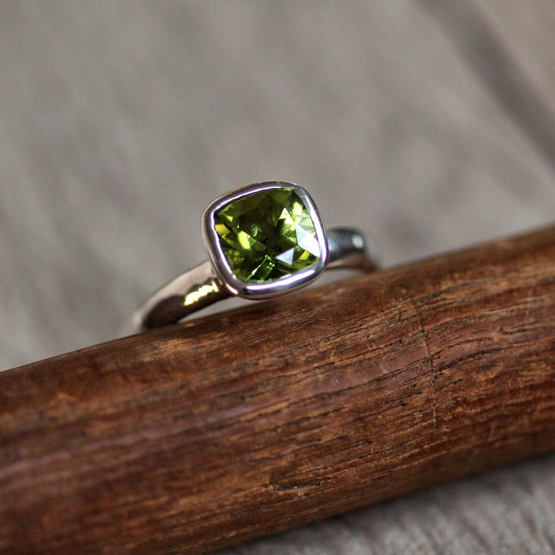 Green Peridot Ring Square Cushion Peridot Gemstone August | Etsy
