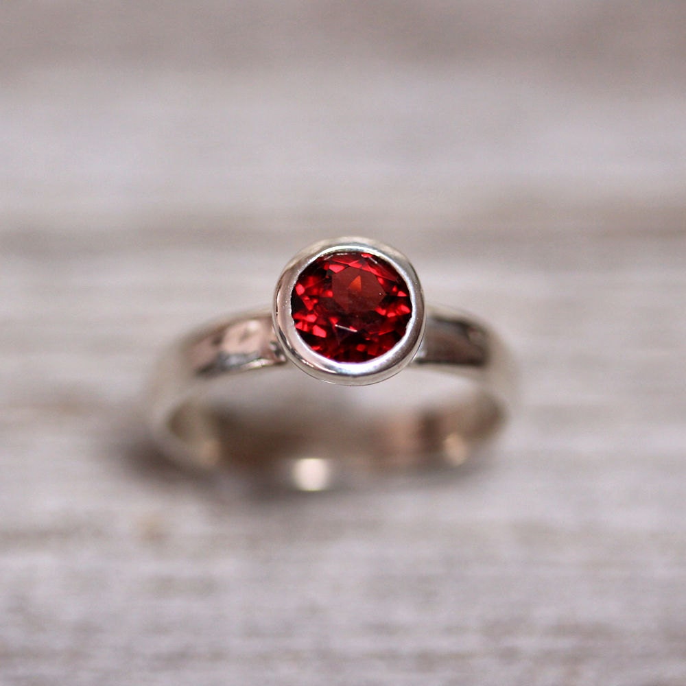 Cranberry Garnet Ring Faceted Gemstone Sterling Silver Ring | Etsy