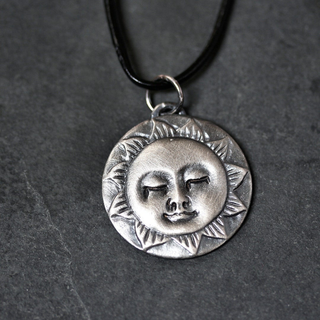 Sun Talisman Necklace, Mens Unisex Simple Recycled Sterling Silver ...