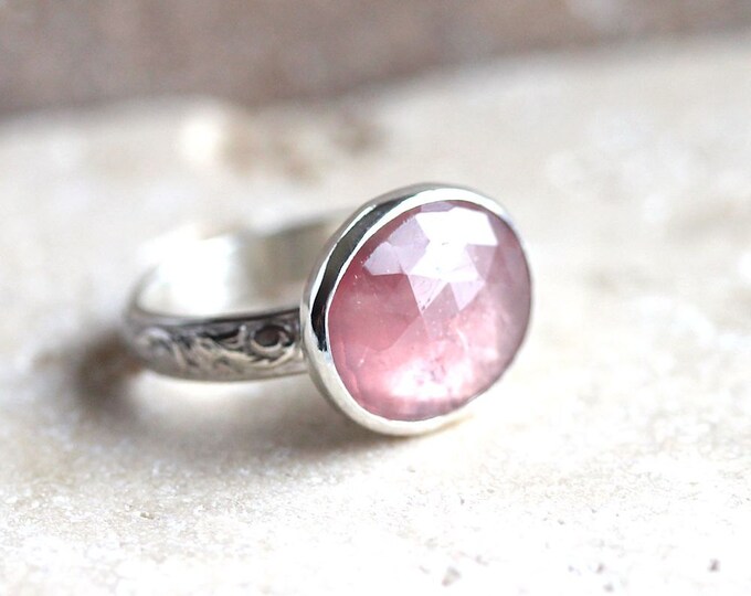 Pink Sapphire Ring Pastel Rose Peach Pink Faceted Stone - Etsy