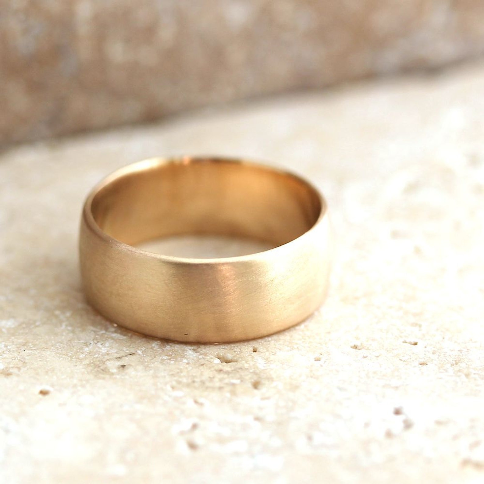 Wide Men's Gold Wedding Ring, 8mm Low Dome Men's Wedding Band Recyled ...