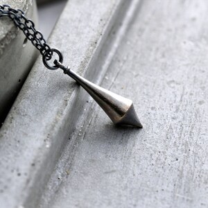 Silver Pendulum Necklace, Minimalist Oxidized Sterling Silver Long ...